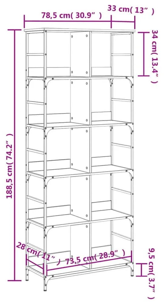 Petromila Knihovna hnědý dub 78,5 x 33 x 188,5 cm kompozitní dřevo