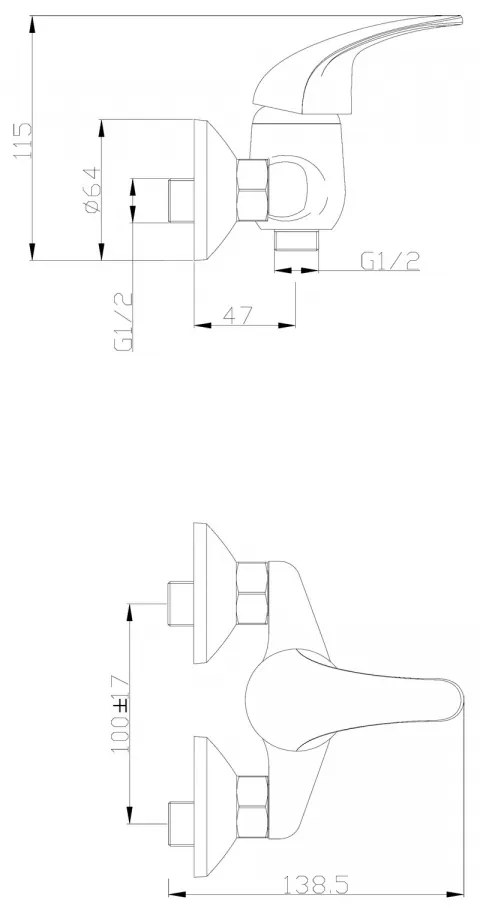Baterie sprchová, 100mm, 35mm, chrom, BALLETTO