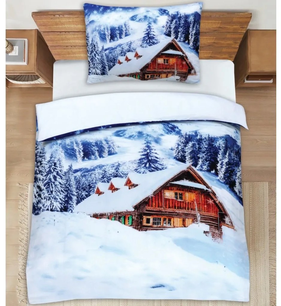 3D povlečení Polycotton Sněžná Chaloupka 200x140cm+90x70cm TiaHome