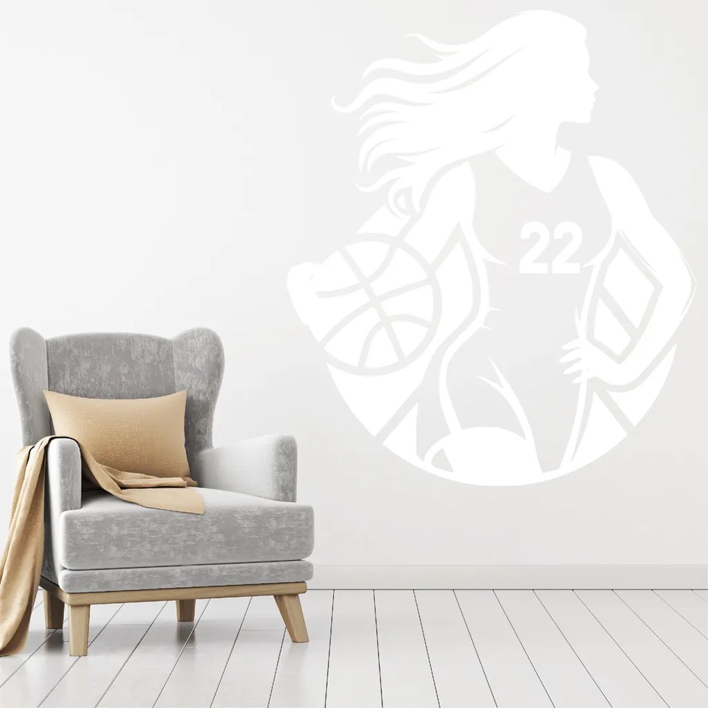 Živá Zeď Samolepka na zeď Basketbalistka s vlastním číslem Barva: černá