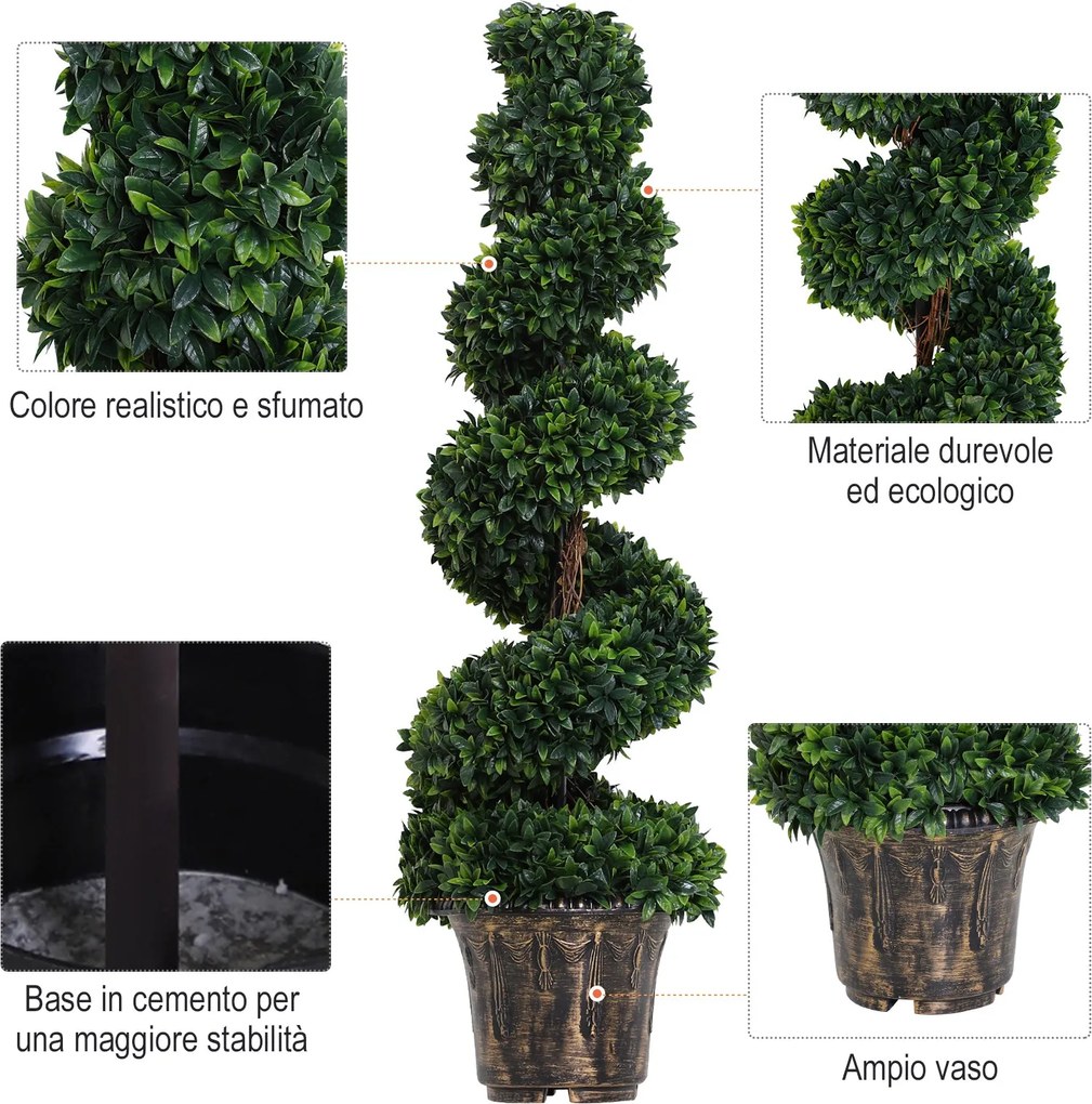 Umělý spirálový buxus Outsunny (Ø32cm x 120cm), Zelená dekorace pro interiér a exteriér, vč. květináče