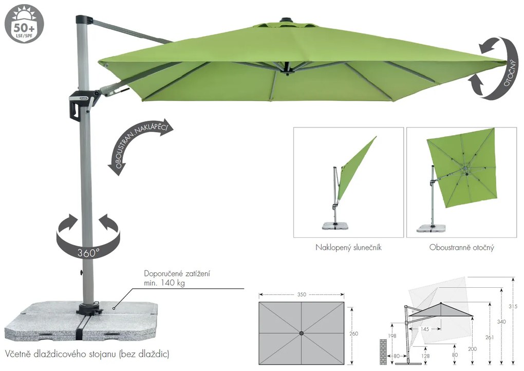 Slunečník DOPPLER Active výkyvný 350 x 260 cm antracit