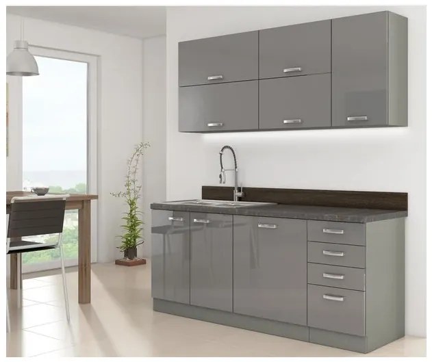 Nábytek Elegance Kuchyňská linka GRÉTA 120/180cm = Dolní skříňky: 80cm dřezová, 40cm zásuvková, Horní skříňky: 80cm plná, 40cm, 60cm digestořová.
