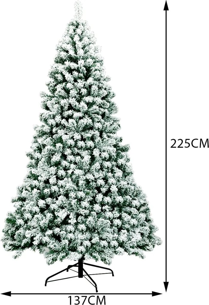 Costway 225 cm Osvětlený zasněžený vánoční stromeček se skládacím kovovým