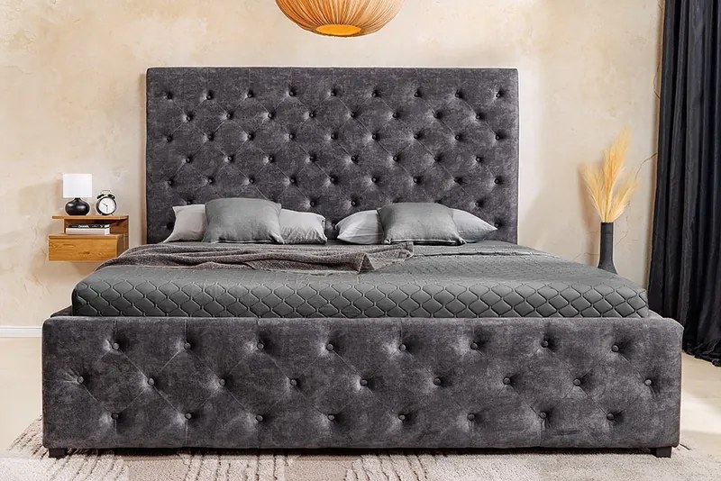 Designová postel Laney Chesterfield 160 x 200 cm šedý samet