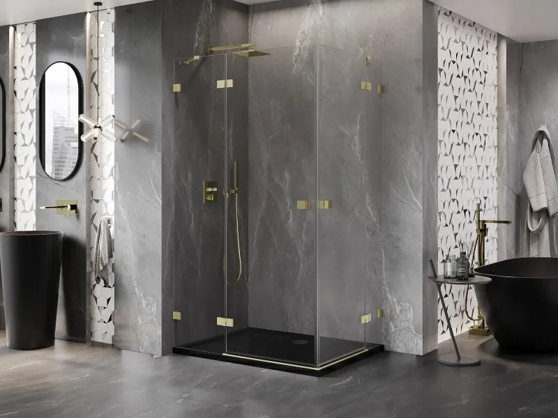 Mexen Lunar Duo, výklopný sprchový kout 100 x 85 cm, 8mm čiré sklo, zlatý matný profil, 834-100L-085P-55-00