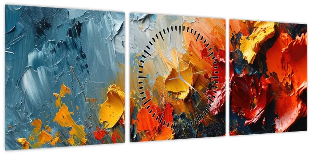 Obraz - Abstraktní malba květin III. (s hodinami) (90x30 cm)