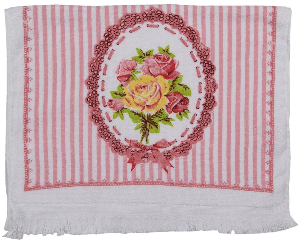 Kuchyňský froté ručník s růží a proužkem - 40*66 cm