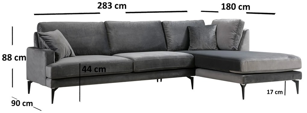 Hanah Home Rohová pohovka PAPIRA antracit pravý roh 560ARE1106