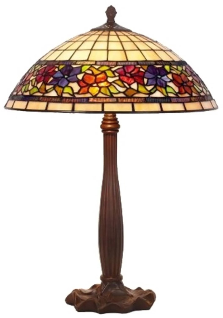 Stolní lampa Flora ve stylu Tiffany, dole otevřená, 64 cm