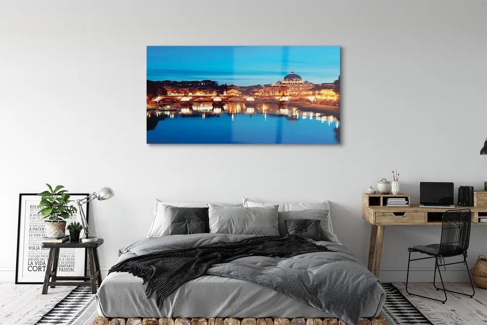 akrylový obraz Rome River mosty západ slunce 140x70 cm