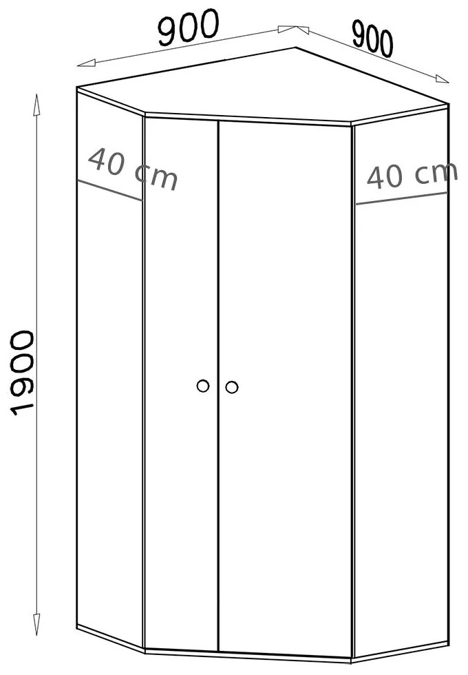 PIXEL | rohová šatní skříň PX2 | 90 cm | s policemi a 2x šatní tyčí | dub/bílá lux/šedá