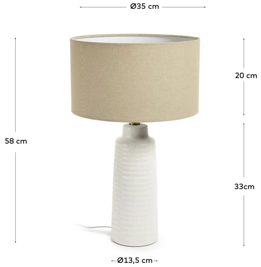 Bílá/béžová keramická stolní lampa s textilním stínidlem (výška 58 cm) Mijal – Kave Home