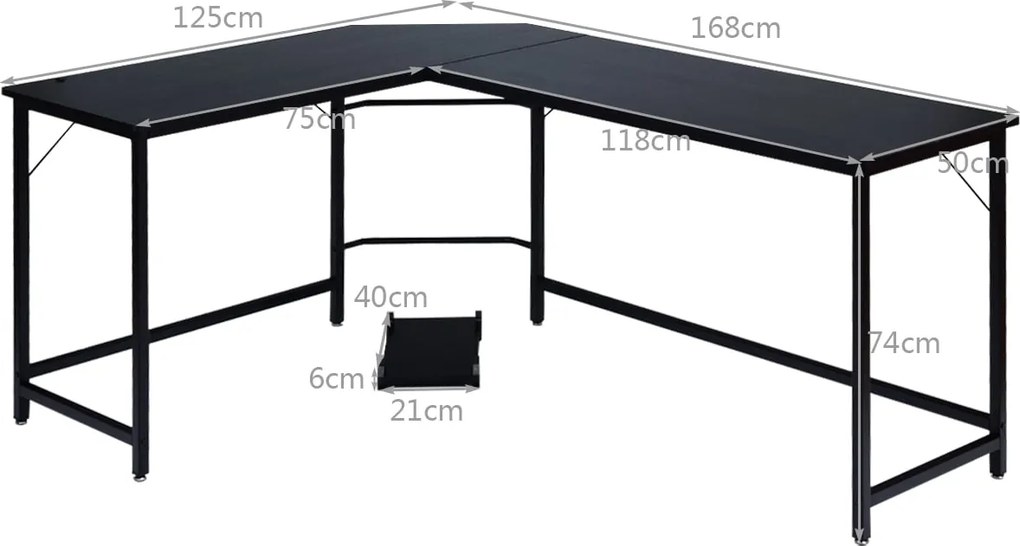 Costway Počítačový stůl ve tvaru L PC černý/přírodní – 168 × 125 × 74 cm