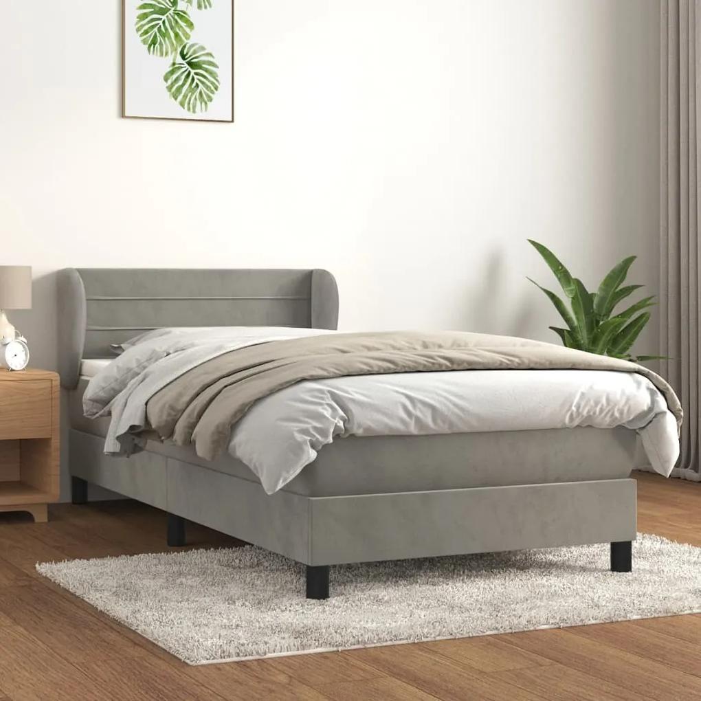 vidaXL Box spring postel s matrací 90x200 cm samet [3127530] Barva: světle šedá
