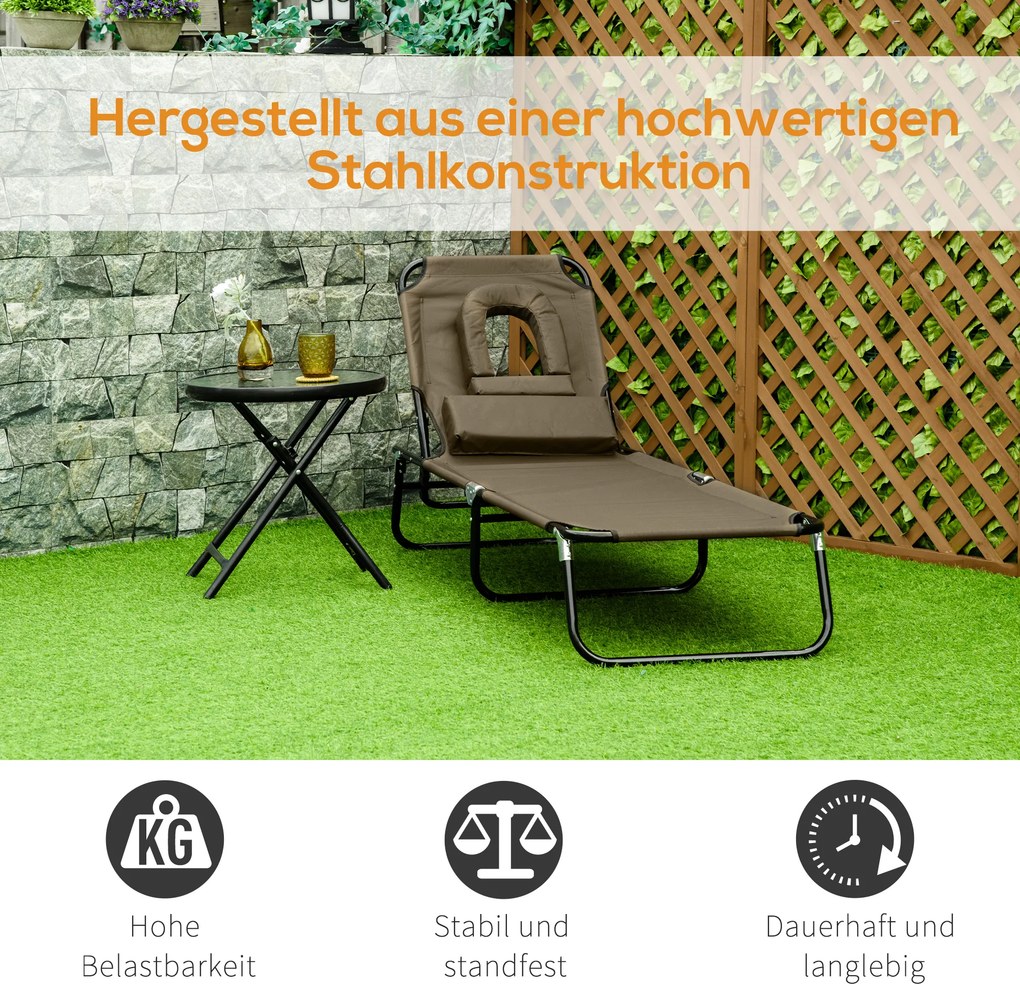 Skládací sluneční lehátko Outsunny s opěrkou hlavy, otvorem na čtení, 4-polohové sklopné sluneční lehátko v Oxfordu 600D, venkovní zahradní lehátko n…