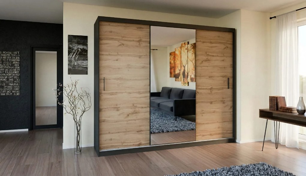 GAB Posuvná šatní skříň se zrcadlem MONTAIRE 250 cm Barva dřeva: Bílá