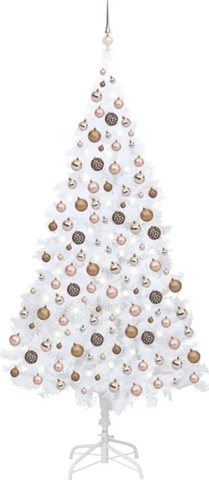 vidaXL Umělý vánoční stromek s LED a sadou koulí bílý 210 cm PVC [3077623] Barva: green and rose