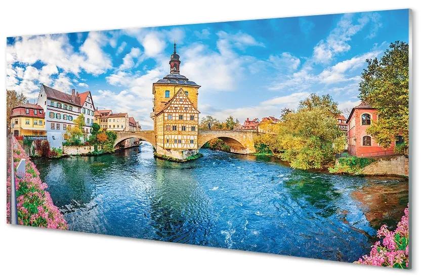Obraz na skle Německo staré město říční mosty 125x50 cm