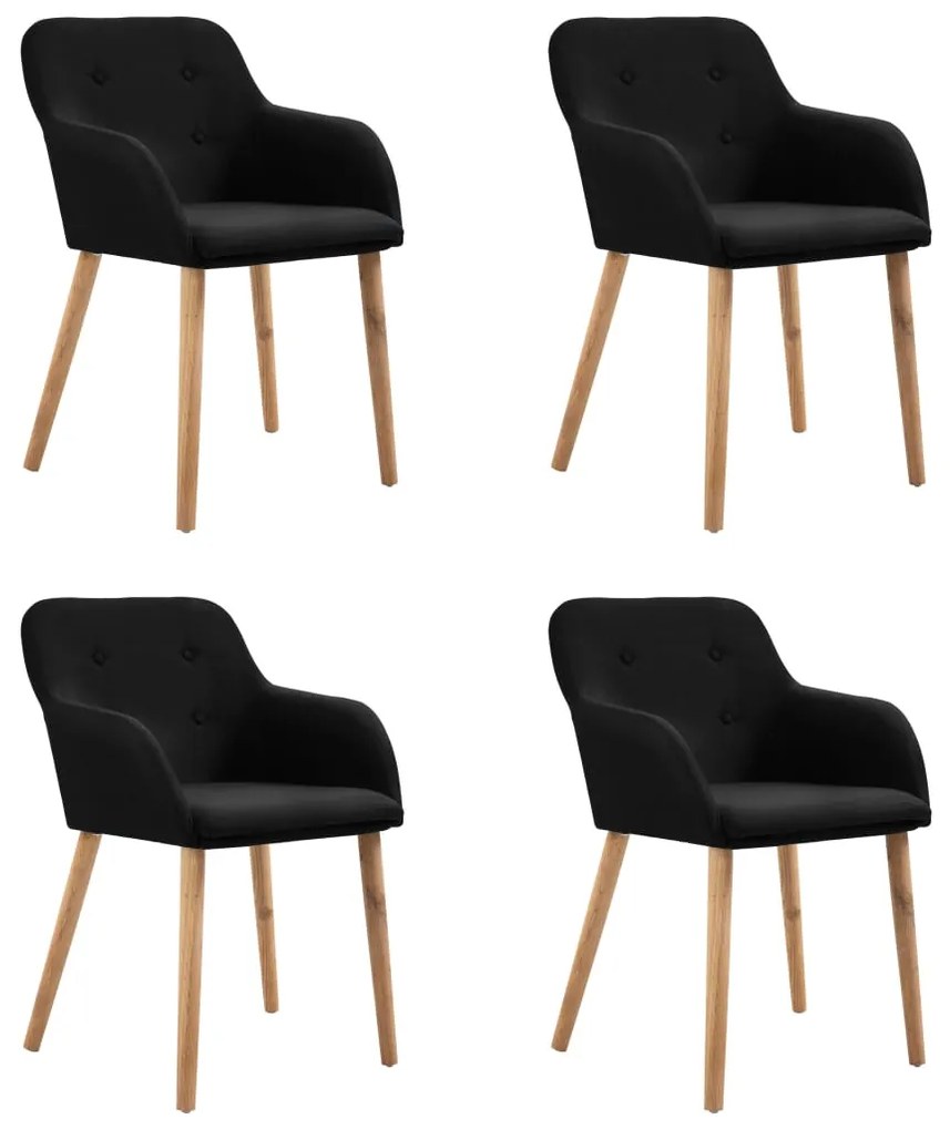 276947 vidaXL Jídelní židle 4 ks černé textil a masivní dubové dřevo