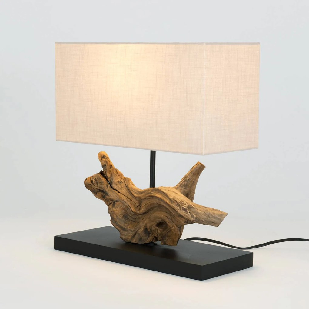 Stolní lampa Lipari, barva dřeva/béžová, výška 41 cm, len