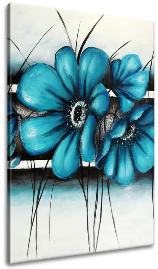 Gario Ručně malovaný obraz Malované tyrkysové květiny Rozměry: 120 x 80 cm
