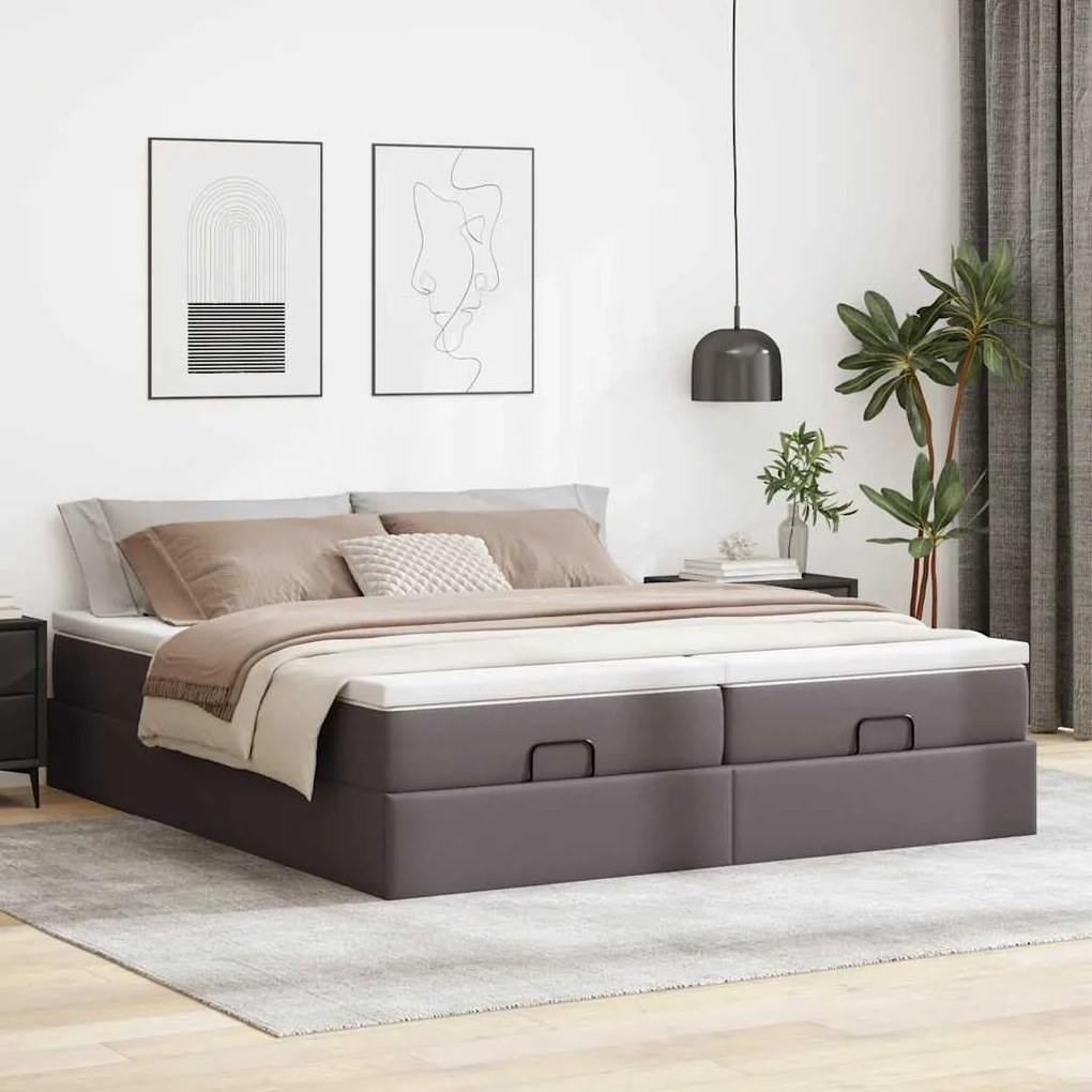 Osmanský rám postele s matrací šedá 180x200cm umělá kůže 3311227