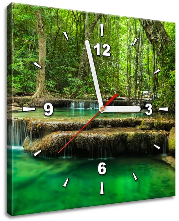 Gario Obraz s hodinami Vodopád Erawan v Thajsku Rozměry: 100 x 40 cm