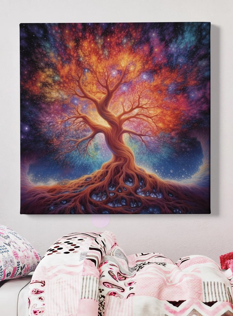 Obraz na plátně - Strom života napojen na vesmír FeelHappy.cz Velikost obrazu: 140 x 140 cm