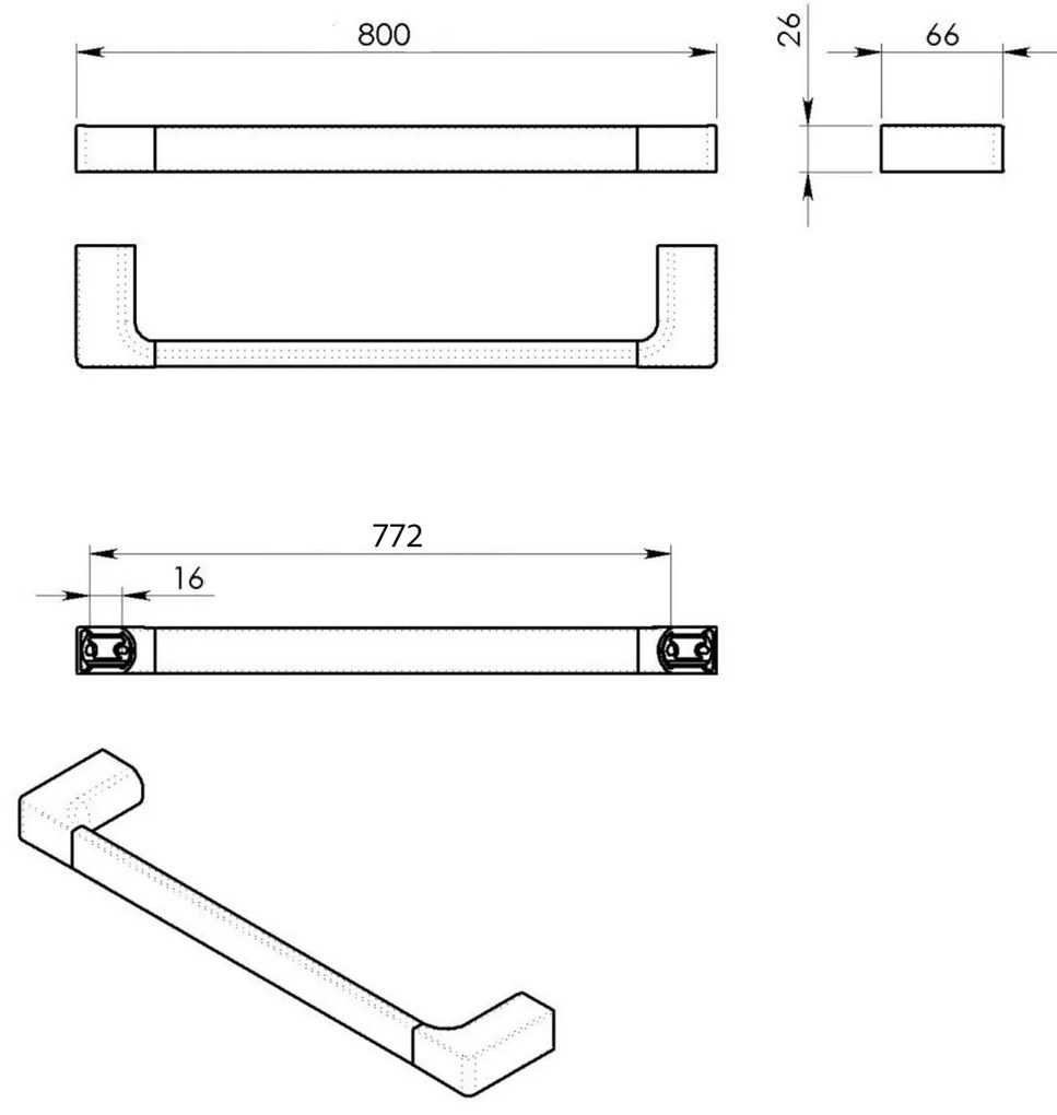 GEDY PI218002 Pirenei držák ručníků 80 x 6,6 cm, bílá mat