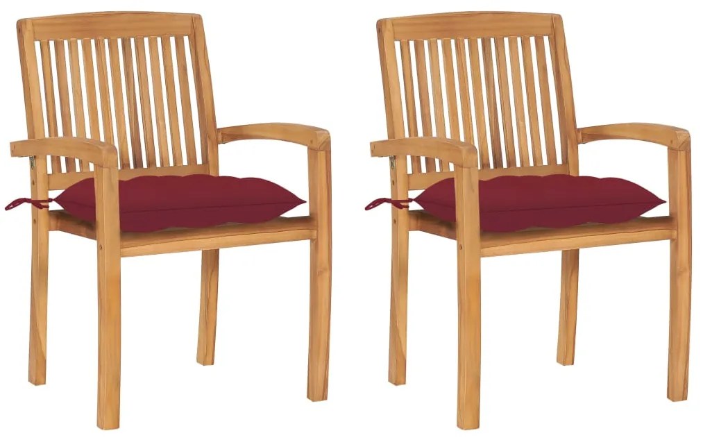 Zahradní židle 2 ks vínové podušky masivní teak 3063276