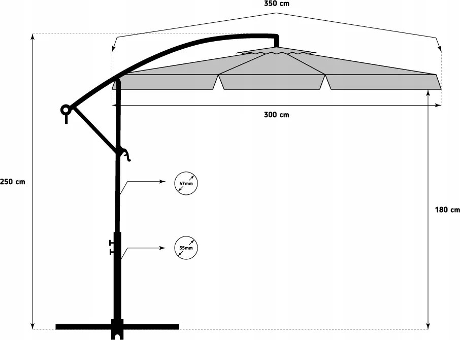 Bestent Zahradní skládací šedý slunečník 350cm