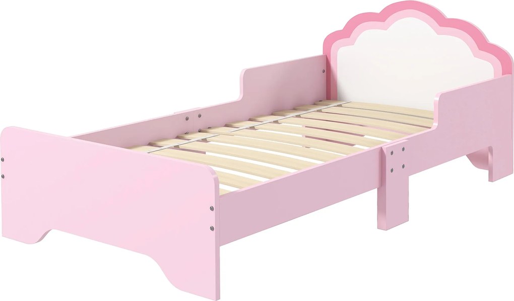 Dětská postel ZONEKIZ pro děti od 3 do 6 let 143 x 74 x 55 cm s motivem oblaku - včetně lamelového roštu, moderní růžový pokoj