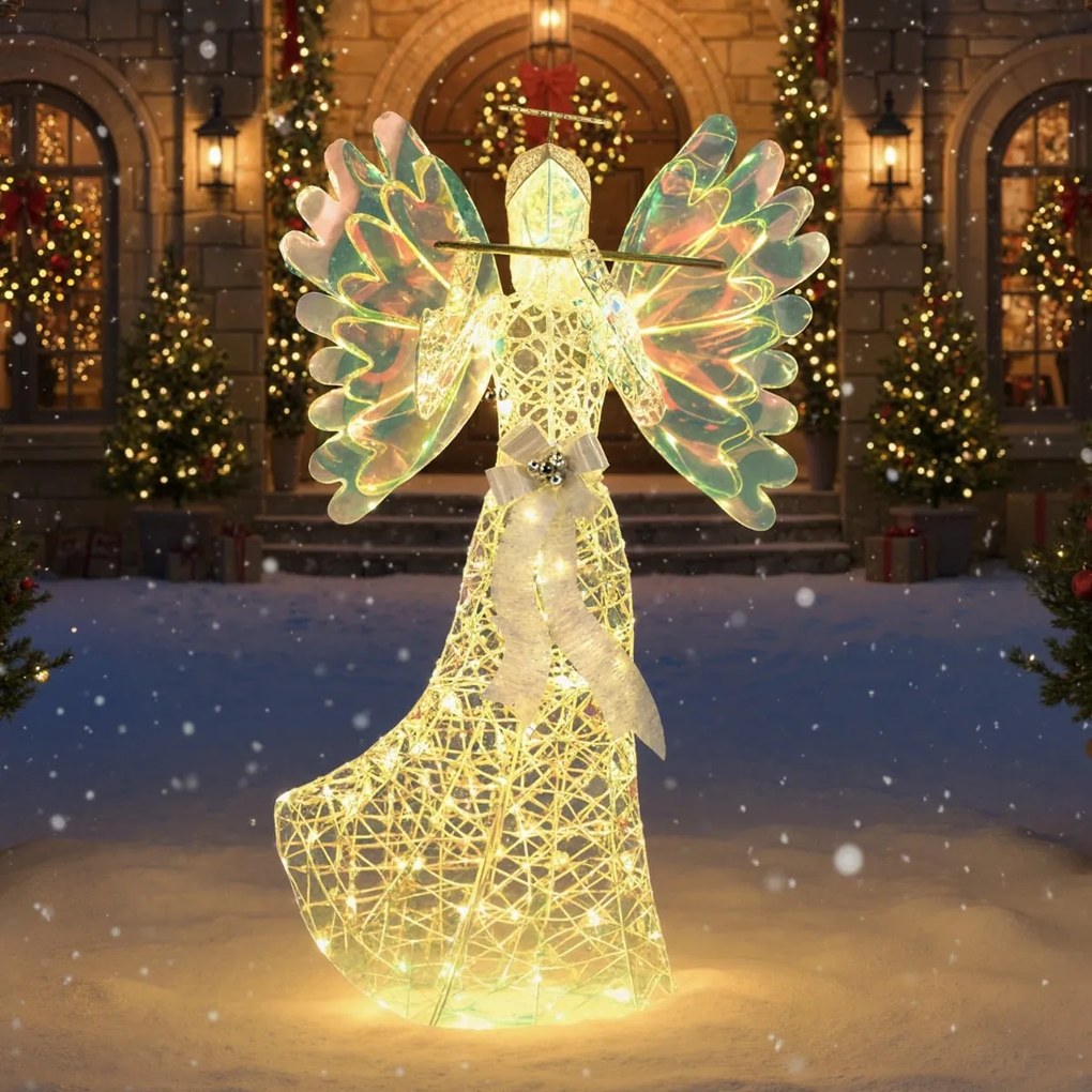 Costway Svítící vánoční anděl s flétnou 158 cm, 250 LED