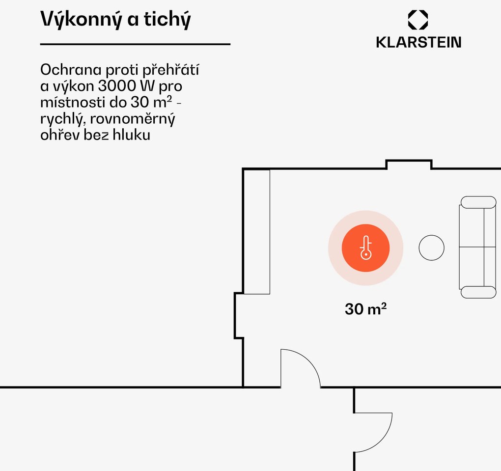 Klarstein Bornholm konvektorové topení | 3000 W | 30 m² | Výkonné a stylové | 105 cm x 51 cm