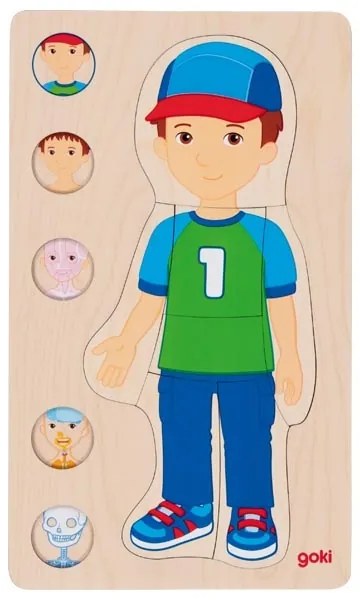 Goki Dřevěné puzzle Lidské tělo - kluk