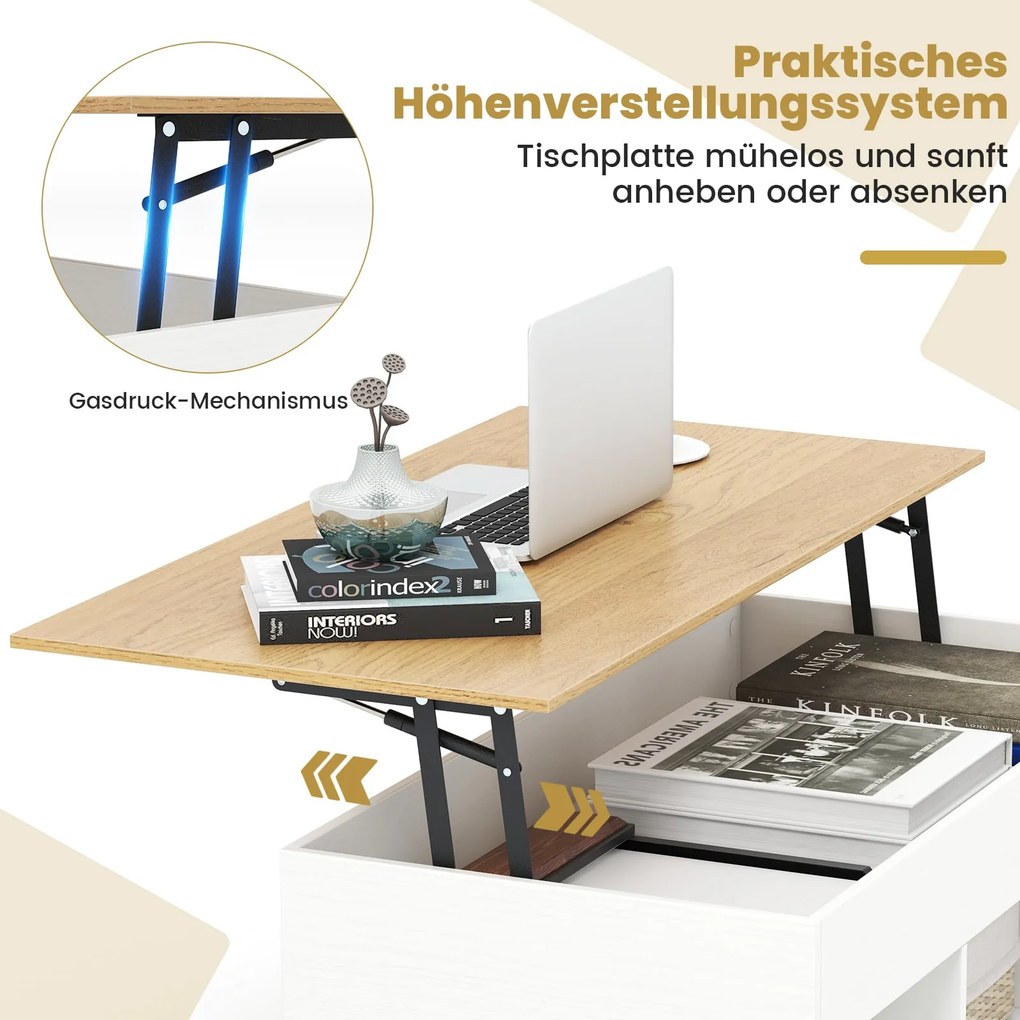 Costway Konferenční stolek výškově nastavitelný se zvedací stolní deskou a 3