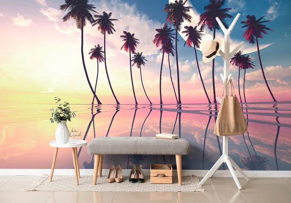 Samolepící tapeta západ slunce nad tropickými palmami - 375x250 cm