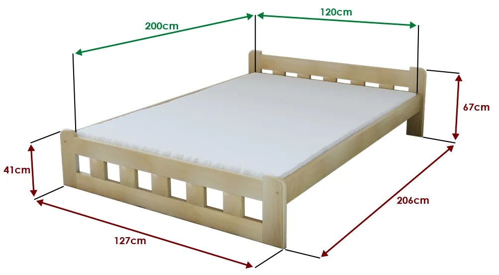 Postel Naomi zvýšená 120 x 200 cm, borovice Rošt: Bez roštu, Matrace: Matrace Coco Maxi 19 cm