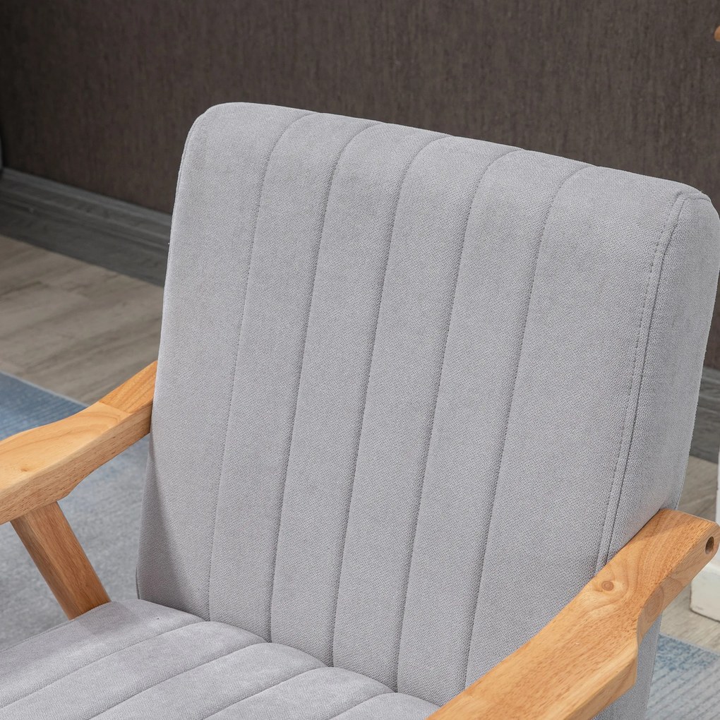 Křeslo HOMCOM Čalouněné křeslo s područkami Křeslo do obývacího pokoje Relaxační křeslo Scandi design Nohy z gumového dřeva Světle šedá barva do obýv…