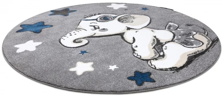 Dywany Łuszczów, Dětský kusový koberec Petit Elephant stars grey kruh, 160x160 (průměr) kruh, šedá, dětský pokoj
