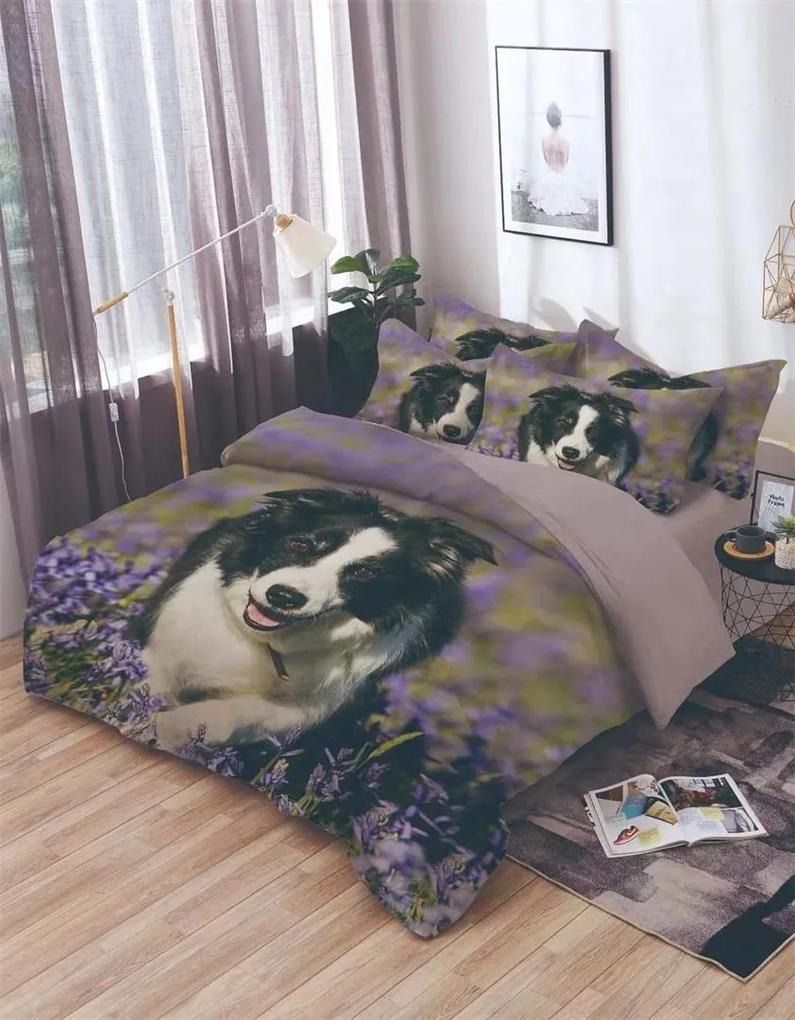 Sendia 7-dílné povlečení pes květy 3 D fialová 140x200 na dvě postele