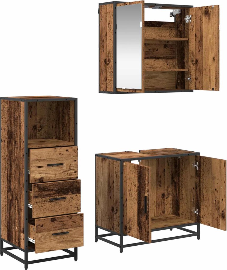Sada koupelnového nábytku 3 ks Staré dřevo 65 x 33 x 60 cm 3402444