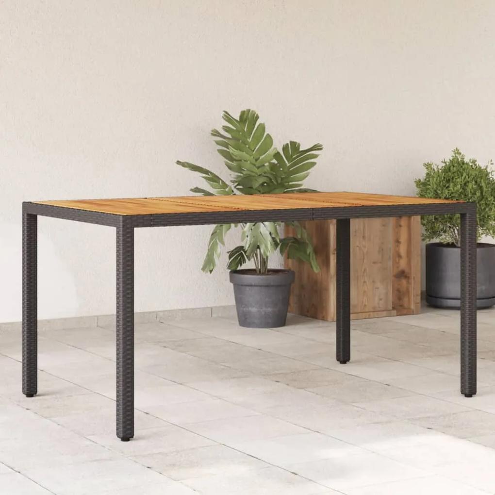 Zahradní stůl s akáciovou deskou černý 150x90x75 cm polyratan - Default Title