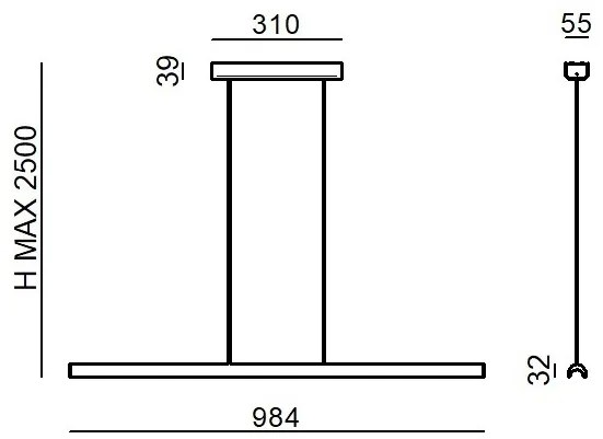 Linea Light 9810 Halfpipe_P, černé závěsné lineární svítidlo, 28W LED 3000K, délka 98cm