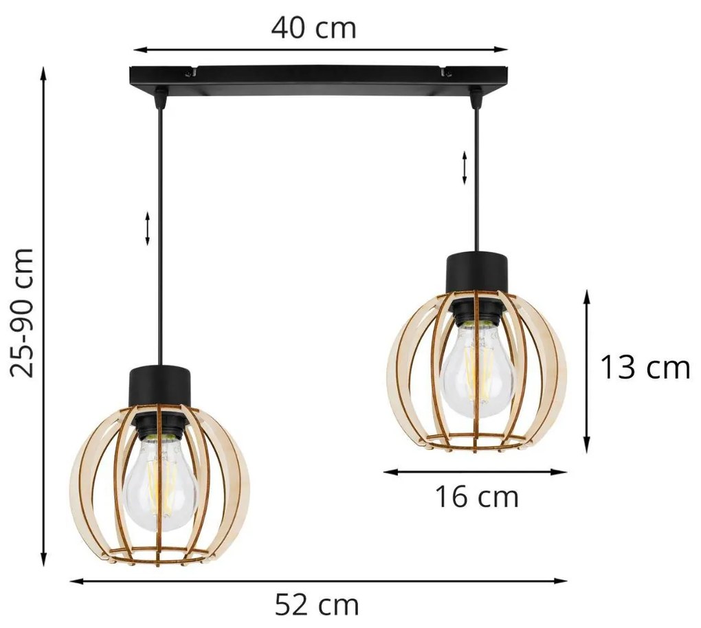 Závěsné svítidlo Timber 8, 2x dřevěné stínítko