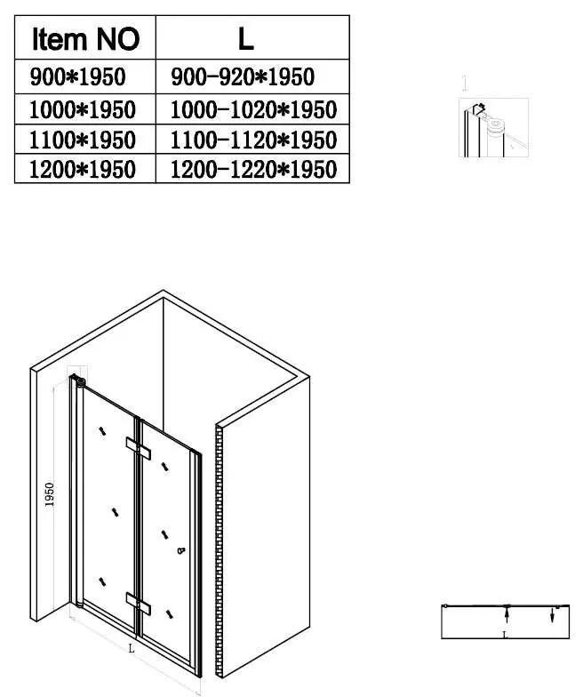 BPS-koupelny Zalamovací otočné sprchové dveře HYD-JSD01 120 černá/transparent pro instalaci do niky