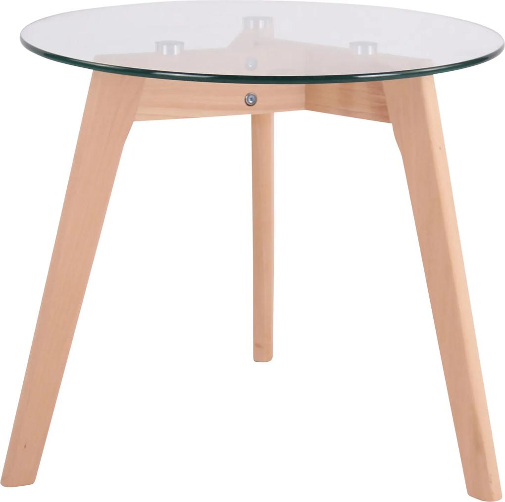 Skleněný stolek Motala 50, dřevěné nohy ~ v45 x Ø50 cm
