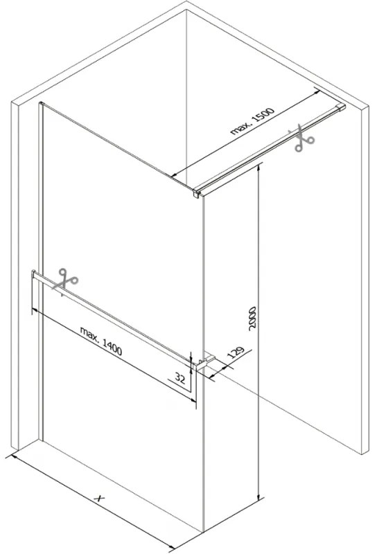 Mexen Kioto+ sprchová zástěna s poličkou a kolejnicí 90 x 200 cm, Zrcadlo 8 mm, Černá - 800-090-121-70-50