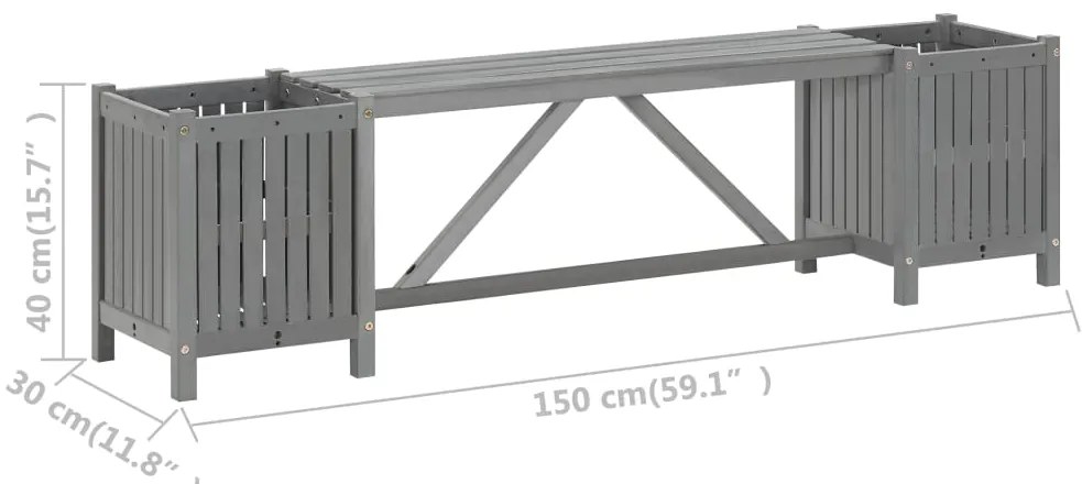 vidaXL Marketos Zahradní lavice se 2 truhlíky 150 cm masivní akácie šedá